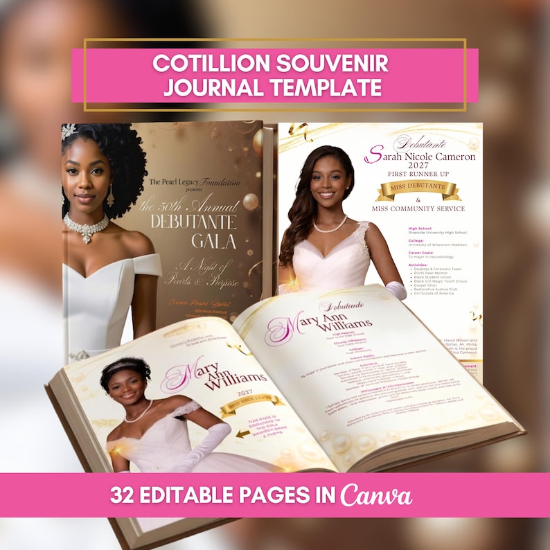 Cotillion Program Template | 32 Page Debutante Ball Program Canva ...
