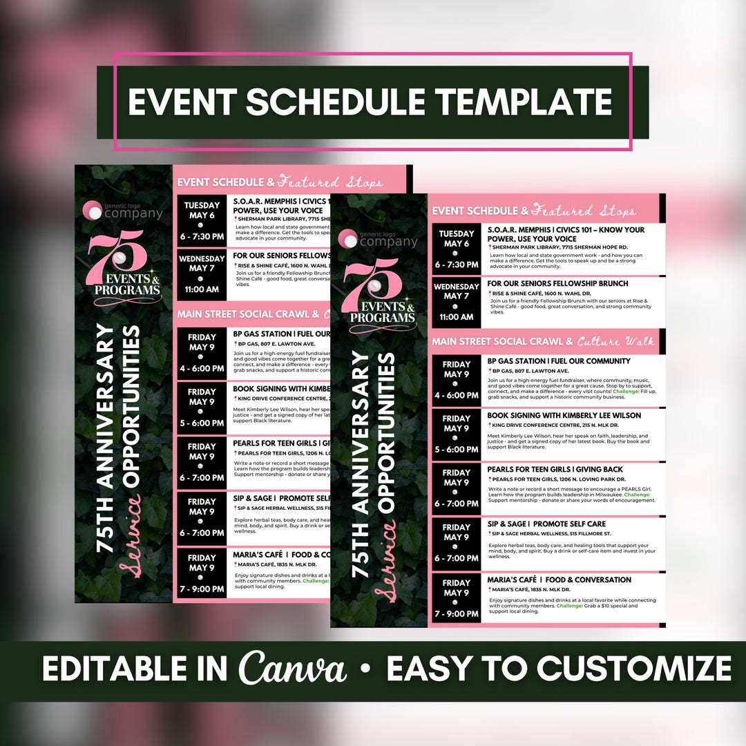 Event Schedule Canva Template | Editable Program Timeline for Community ...