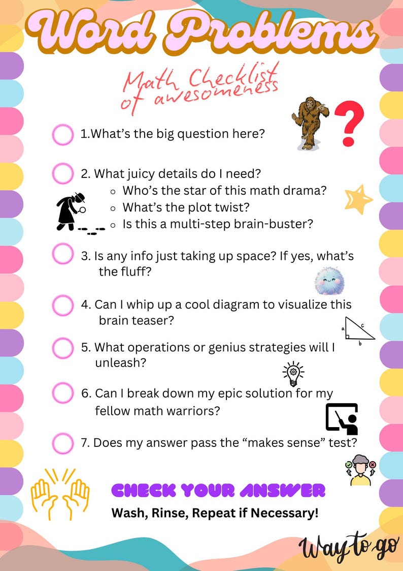 Word Problems Checklist – Printable PDF & Editable Canva Template for ...
