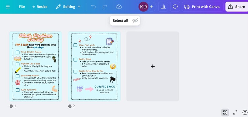 Math Problem Solving Checklist – Printable PDF & Editable Canva ...