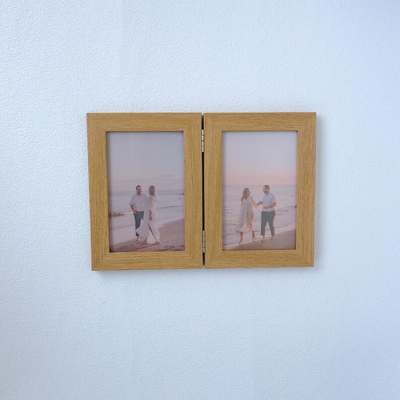 Double Hinged Wood Frame for 4x6 Photos, Desktop Collage Display for 2 ...
