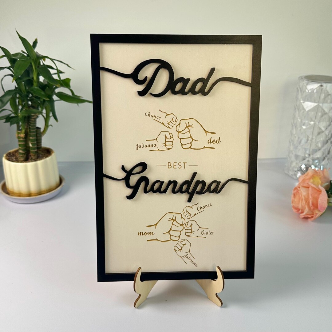 Custom Wooden Fist Bump Sign for Dad & Kids, Personalized Family Names ...
