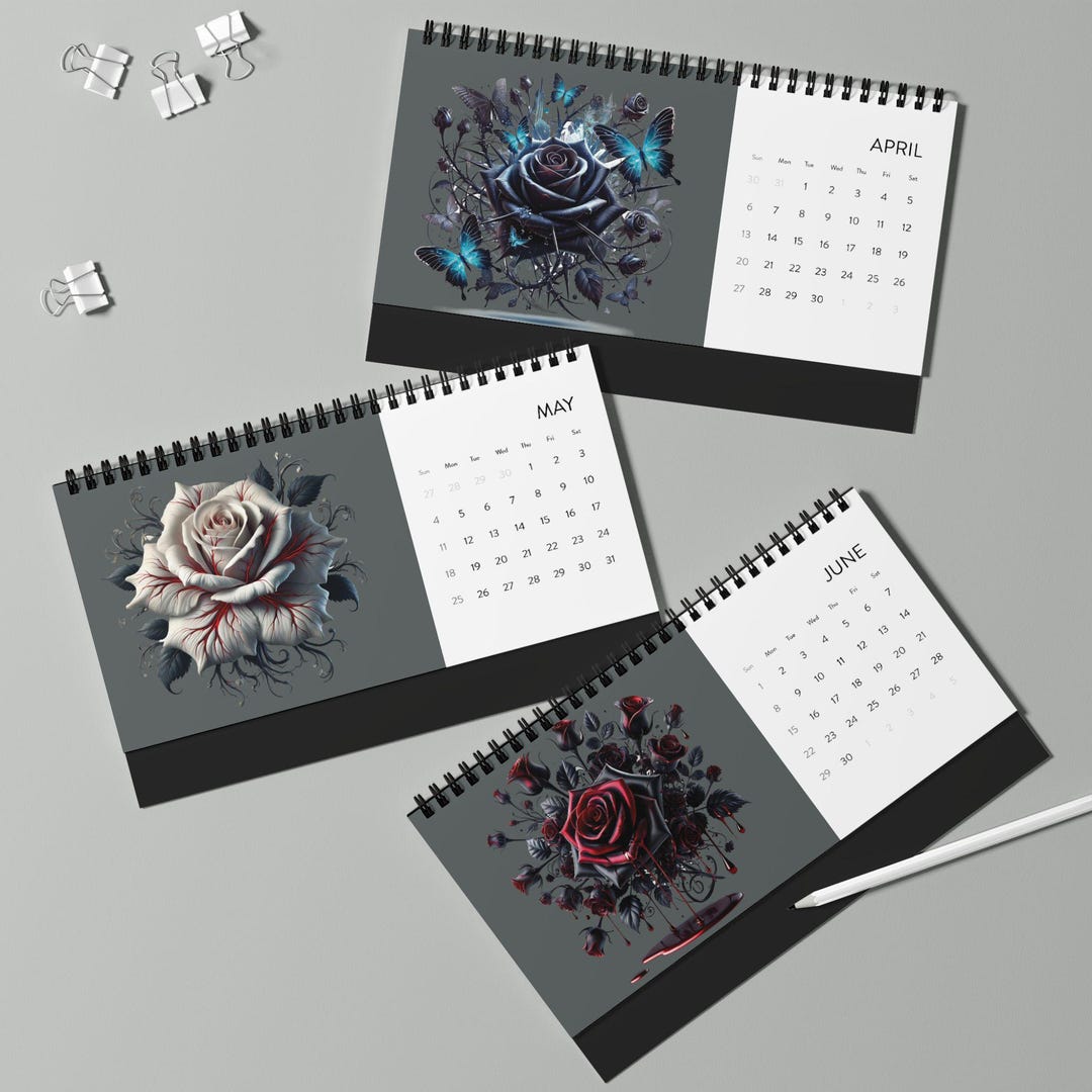 Desktop Calendar, Gothic Roses, Floral Design, Magical Mystic, 2025 ...