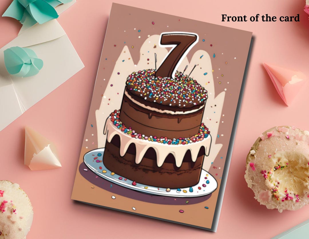 Happy 7th Birthday Digital Card, Printable Seventh Birthday Card for ...