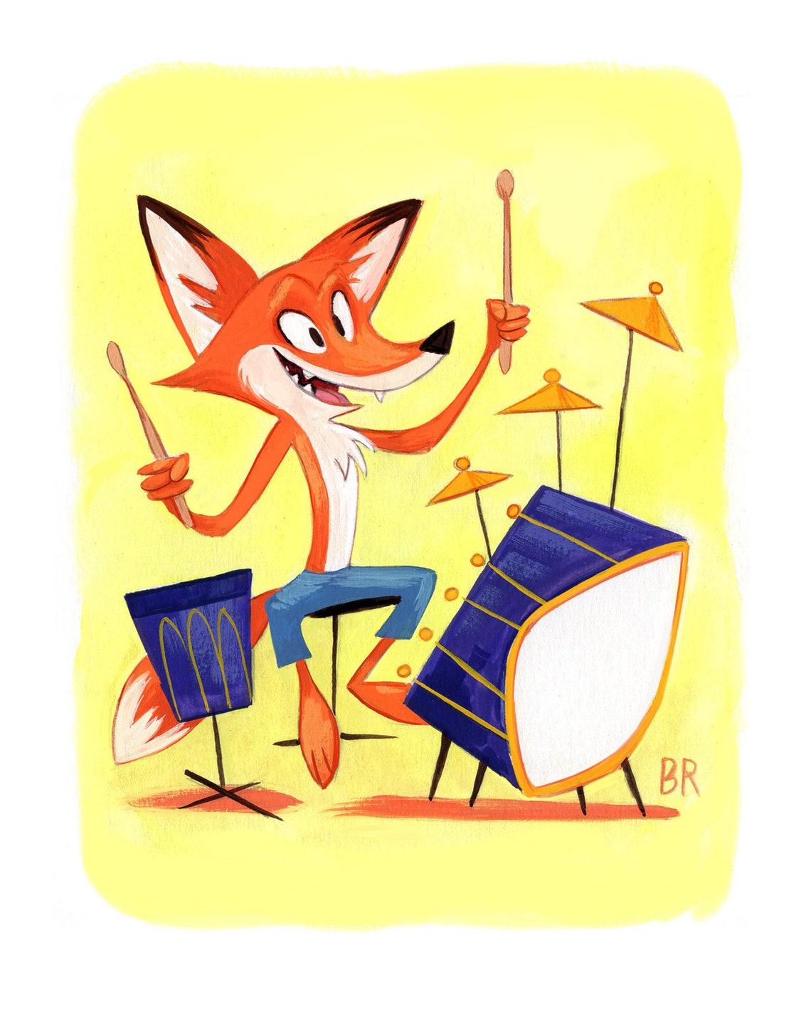 Fox With Drums 8x10 Fine Art Print Animal Music Art - Etsy