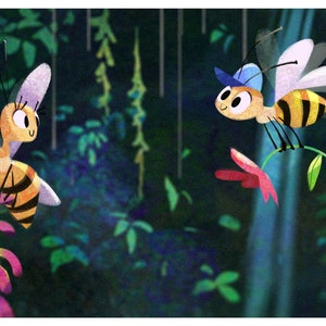 Let's Bee Friends Fine Art Print Honeybees Perfect for Kid's Room or ...