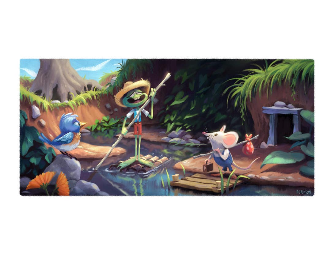 Riverboat Ride Fine Art Print Frog Riding on Raft in Stream With Mouse ...