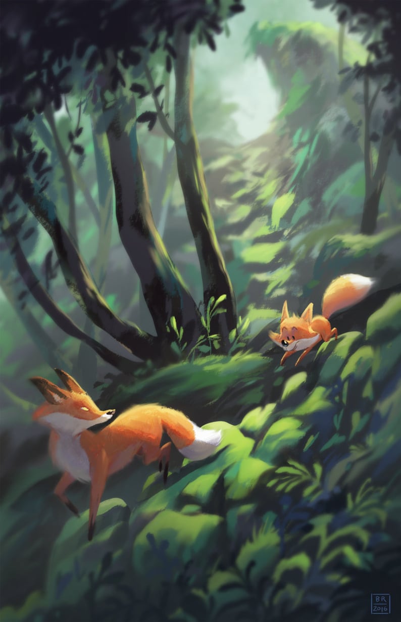 Fox Forest | Fine Art Print | Foxes in Lush Green Forest, Perfect for ...