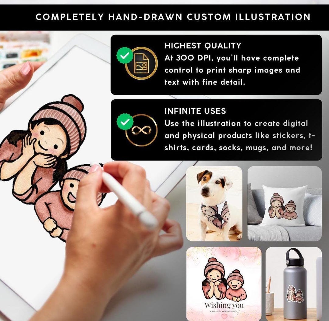 Kawaii Watercolor Custom Portrait.kawaii Portrait.watercolor Portrait ...