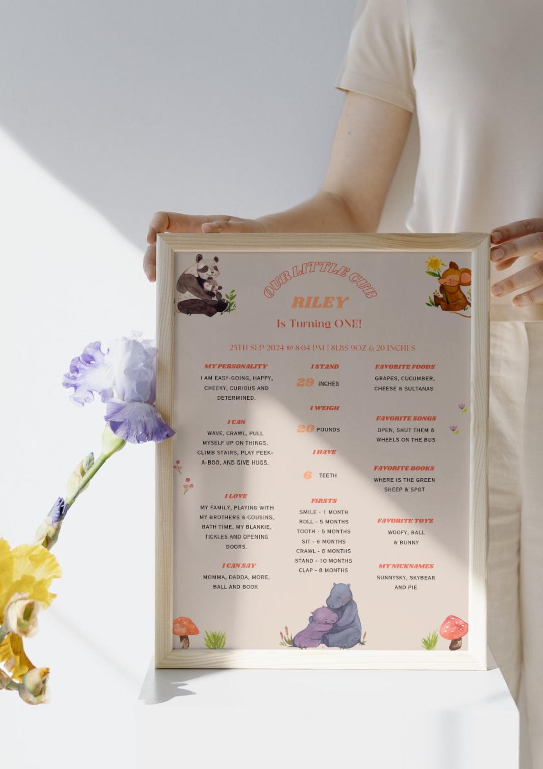 Cubs Party First Birthday Milestone Sign - Woodland Animal Theme ...