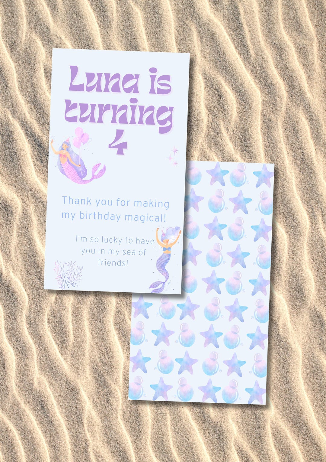 Under the Sea Birthday Thank You Card- Mermaid Party Favor, Ocean Theme ...
