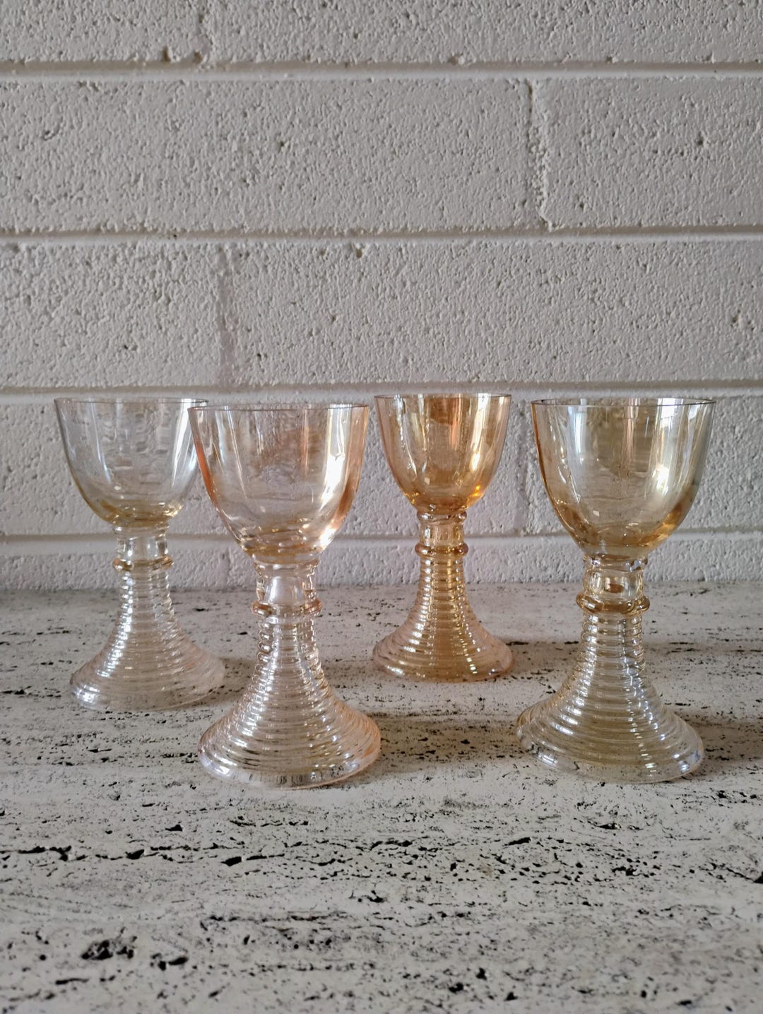 Hand Blown Glass Goblets Miniature Peach Colored Glassware Set of 6 ...