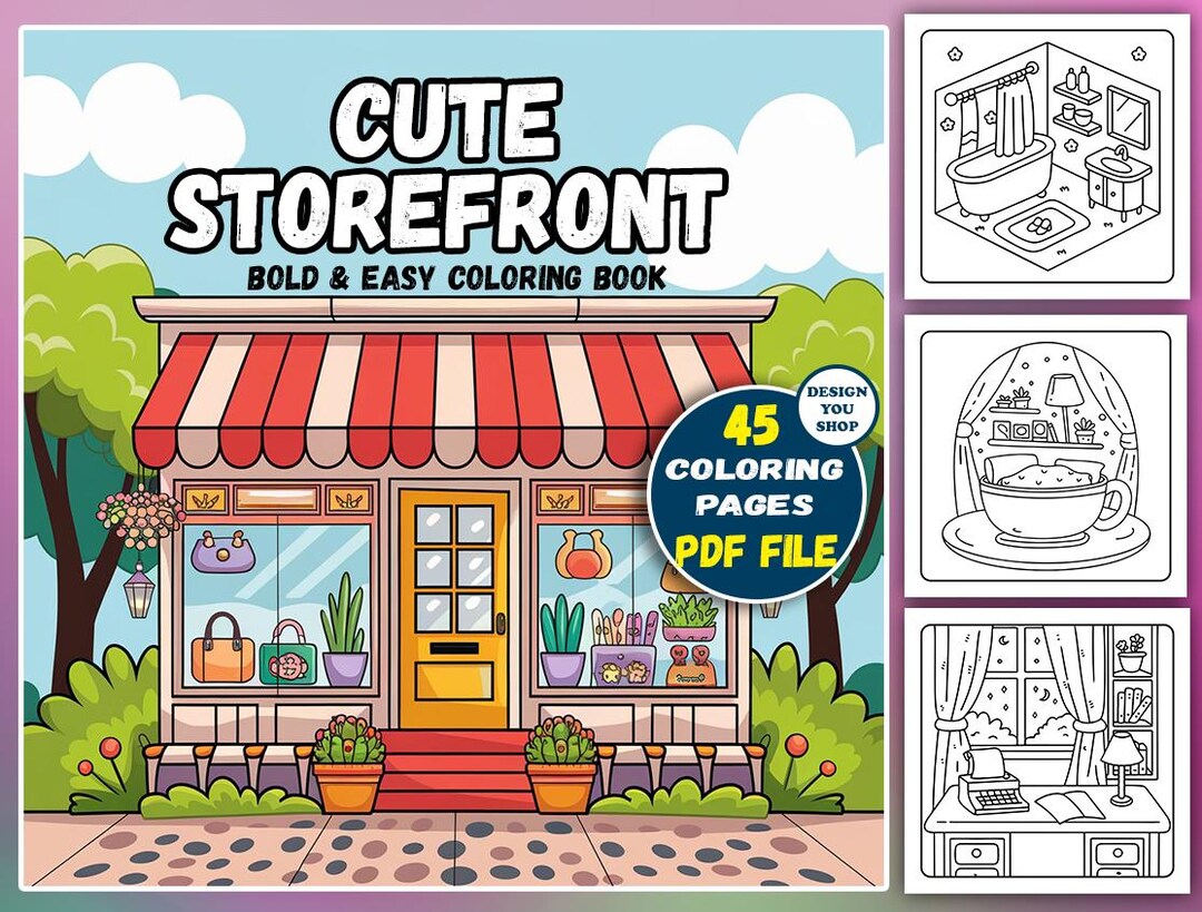 Cute Storefront Coloring Book, Cute Coloring Pages for Kids, Coloring ...