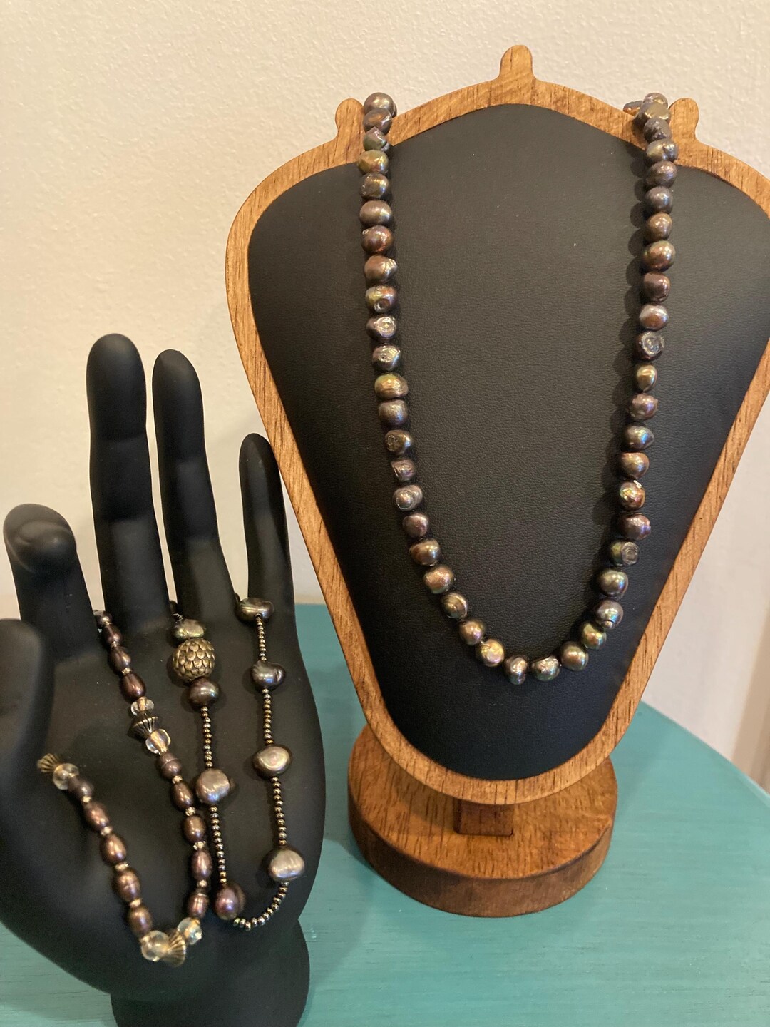 Awe Inspiring | Peacock Color Genuine Pearl 16” Necklace | Two Matching ...