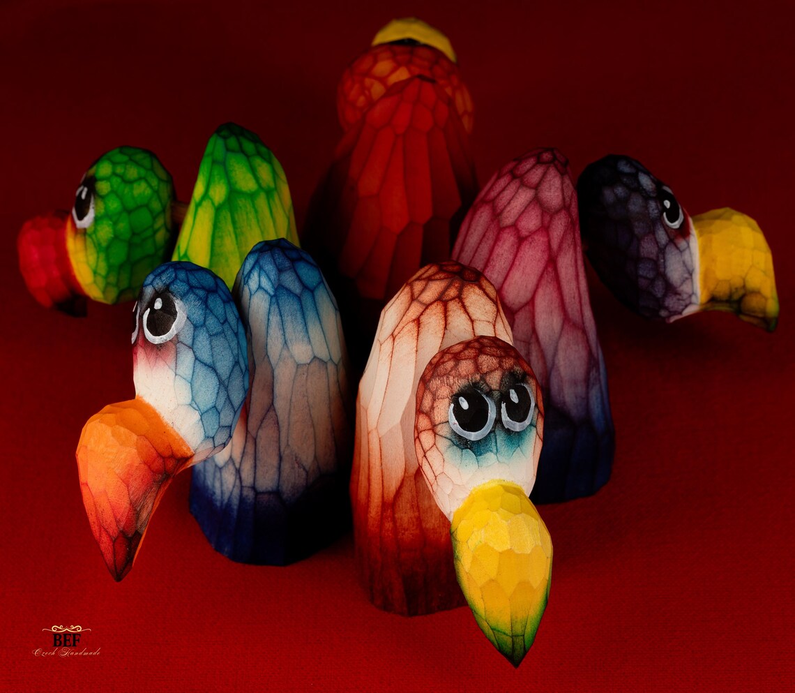 Colorful Vulture – Wood Miniature - Etsy
