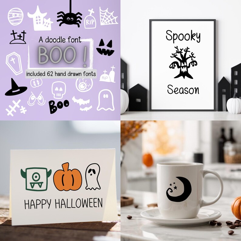 Spooky Handwritten Font and Doodle Font Bundle, Halloween Fonts ...