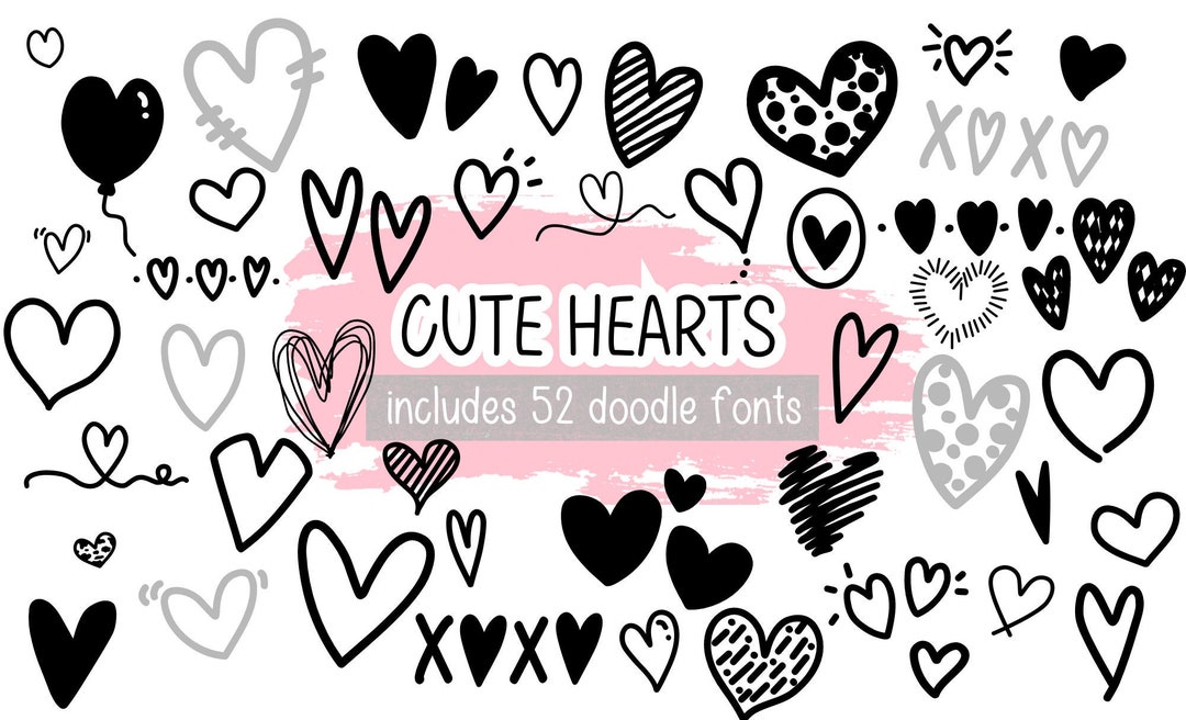 Cute Hearts Doodle Font, Dingbat Font, Hearts Font, Love Font, Playful ...