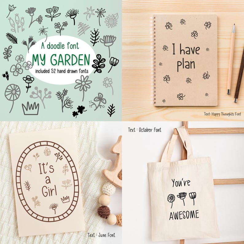 Fall Handwritten and Doodle Font Bundle, Handwriting Font, Dingbat Font ...