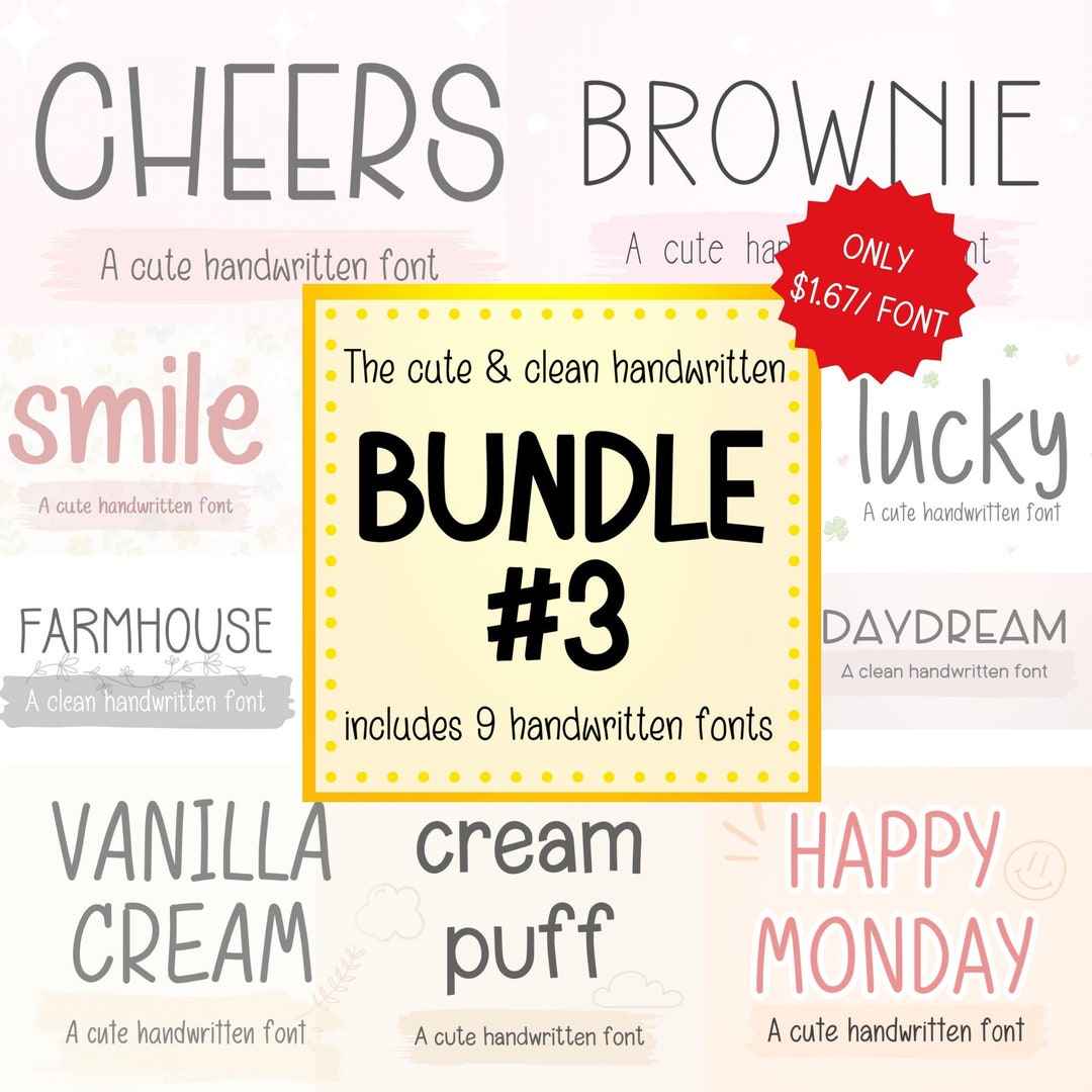 Handwritten Font Bundle, Cute Clean Fonts for Planner (digital Download ...