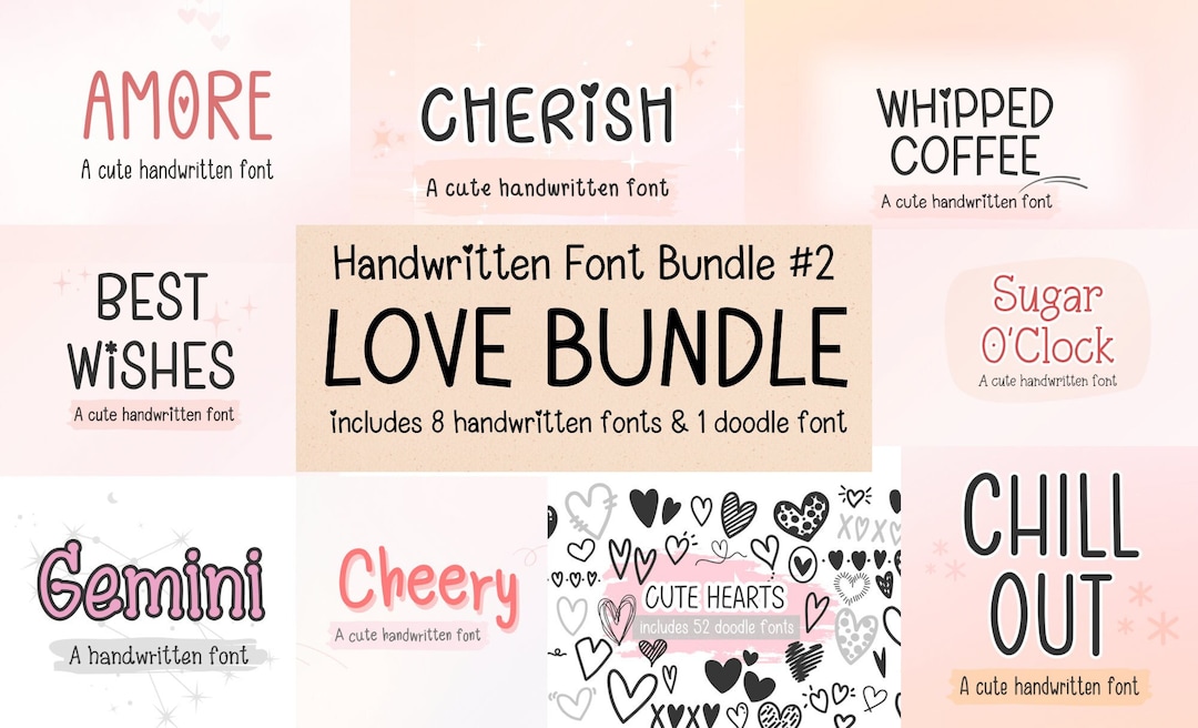 Love Bundle Handwritten Fonts: Heart Doodle Font (digital Download) - Etsy