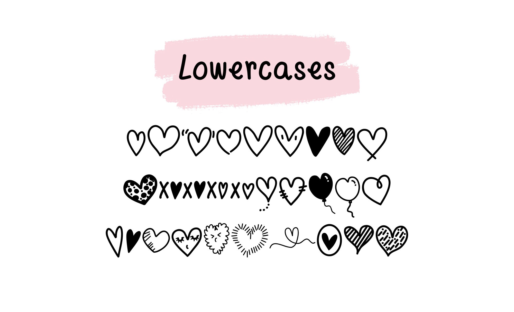 Cute Hearts Doodle Font, Dingbat Font, Hearts Font, Love Font, Playful ...