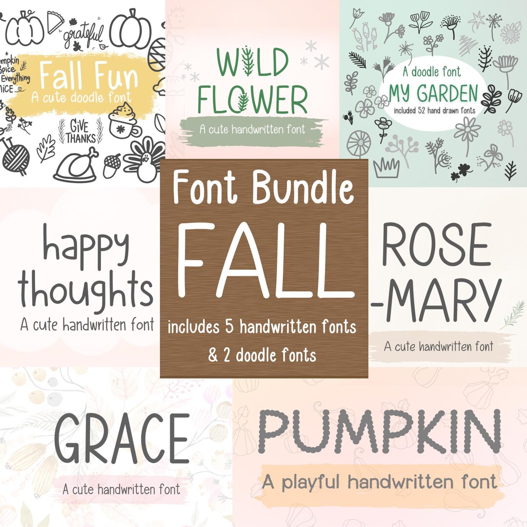 Fall Handwritten and Doodle Font Bundle, Handwriting Font, Dingbat Font ...