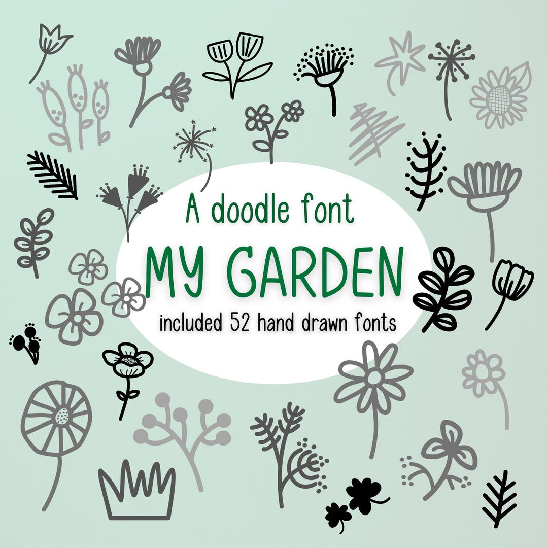 My Garden Doodle Font: Hand Drawn Floral Dingbat (OTF, TTF) - Etsy