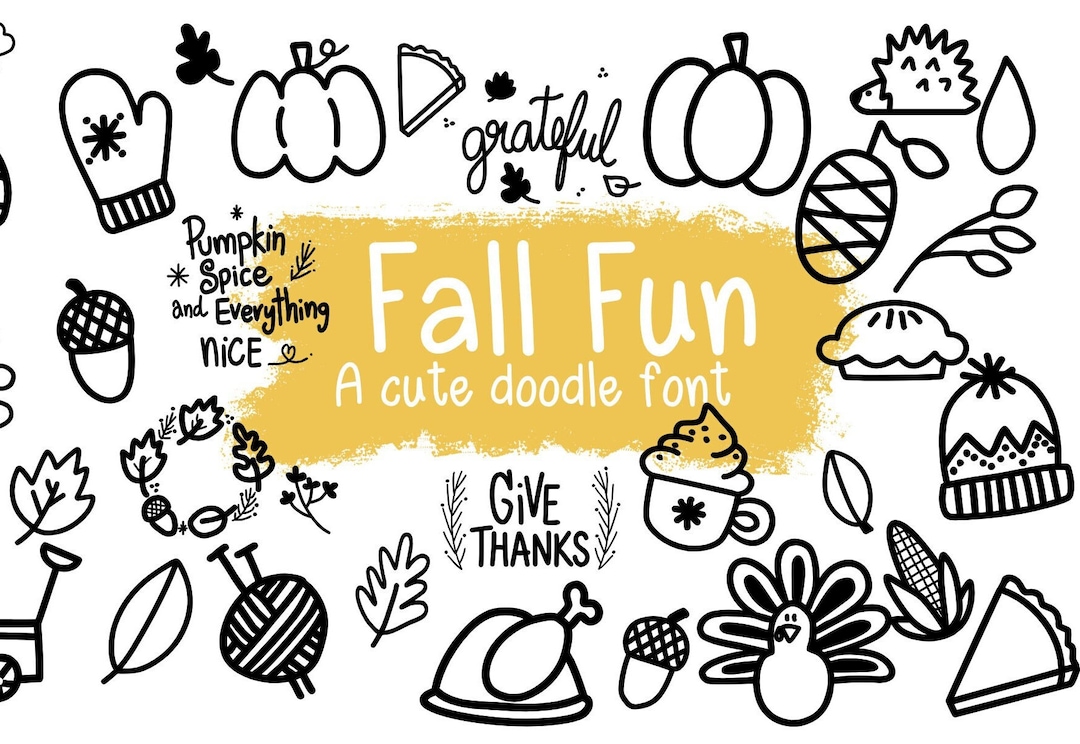 Fall Fun Cute Doodle Font, Fall Fun Cute Dingbat Font, Thanksgiving ...