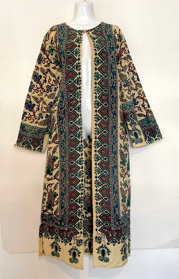 1960s HIPPIE CULT GODDESS Indian Cotton Duster Jacket… - Gem
