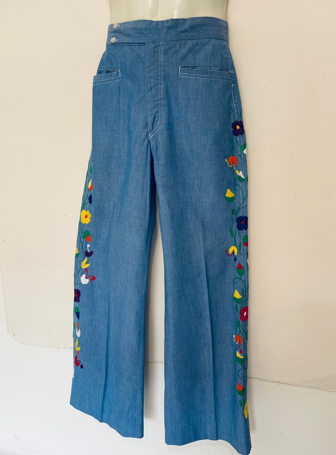 1970’s MEXICAN EMBROIDERED Bell Bottoms JEANS Denim, Size 29x 29.5 - Etsy