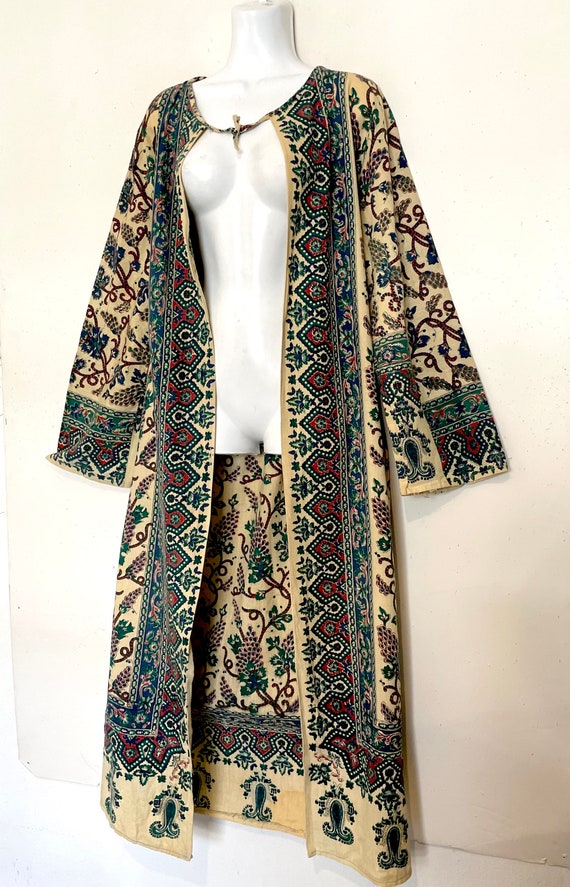 1960s HIPPIE CULT GODDESS Indian Cotton Duster Jacket… - Gem