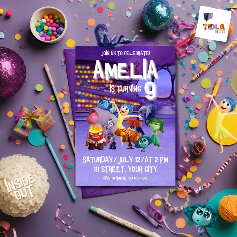 Inside Out 2 Birthday Invitation Template for Boy and Girl Editable ...