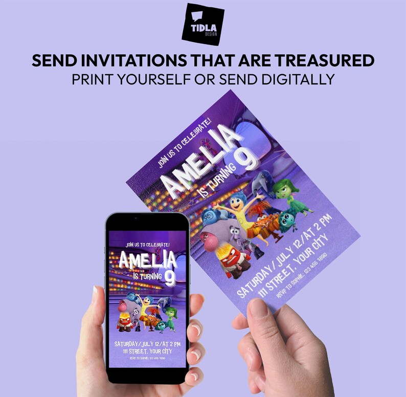 Inside Out 2 Birthday Invitation Template for Boy and Girl Editable ...