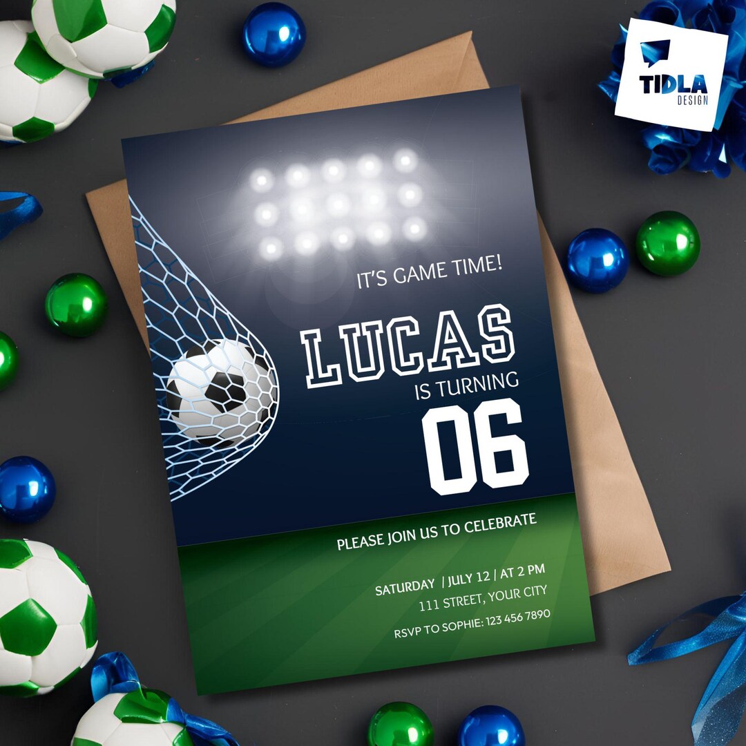 Soccer Birthday Invitation Soccer Theme Party Invitation Modern Soccer ...