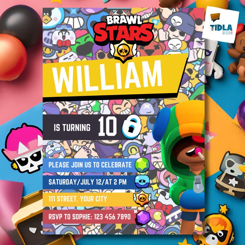 Brawl Stars Invitation Gamer Invite Printable Editable Video Game ...