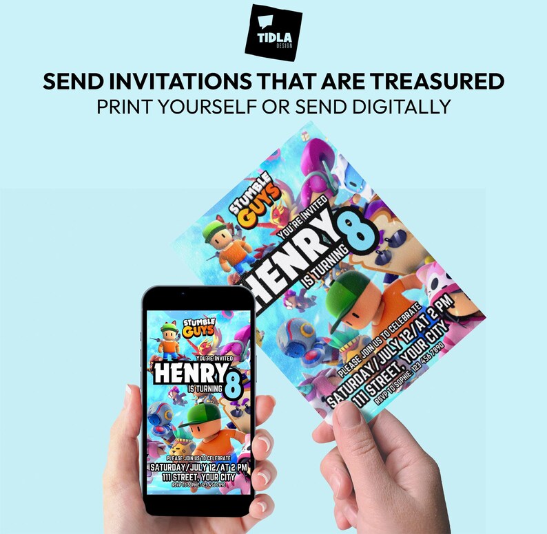 Stumble Guys Birthday Invitation Template Invite Video Game Editable ...