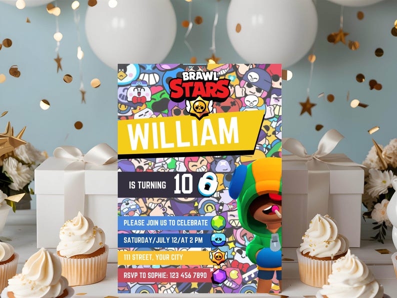 Brawl Stars Invitation Gamer Invite Printable Editable Video Game ...