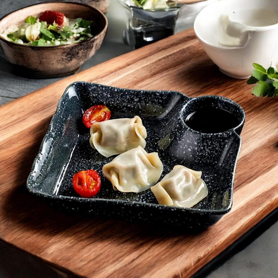 Asian Ceramic Dipping Bowl, Soy Sauce Snack Plate, Square Appetizer ...