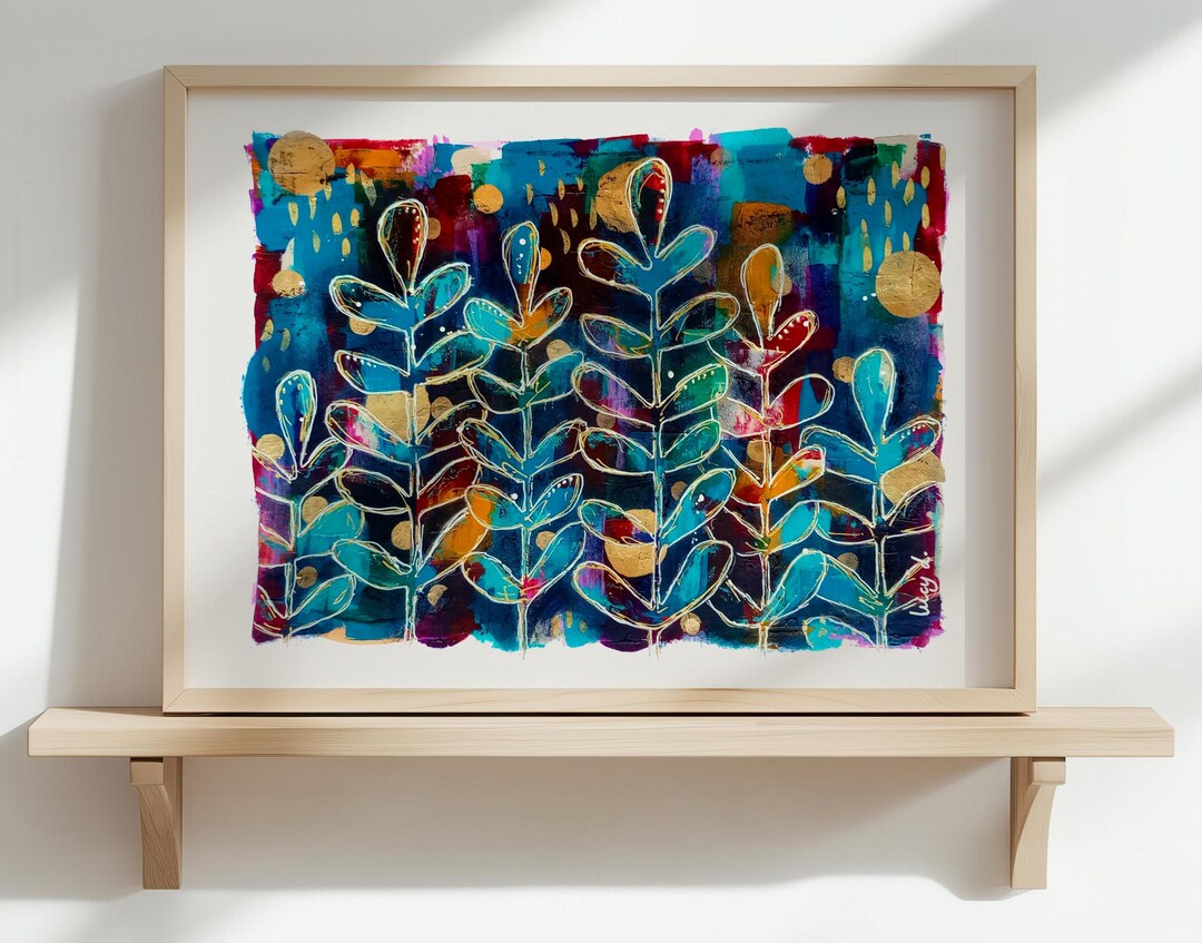 Foliage Mixed Media Art Print – Jewel Toned Abstract for Home Decor - Etsy