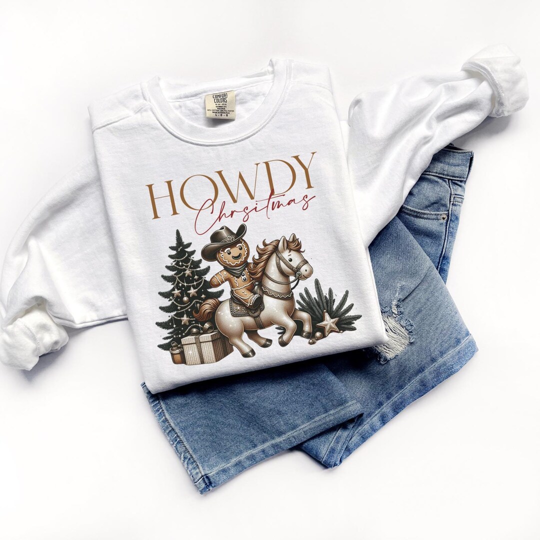 Howdy Christmas Western Cowboy Sweatshirt, Gingerbread Rider Holiday ...