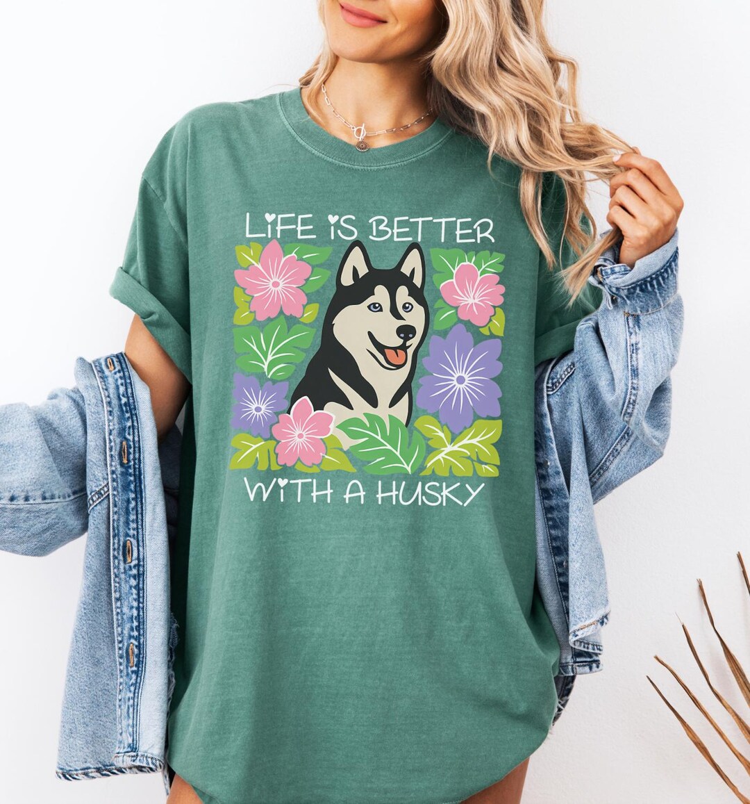 Life is Better With a Husky T-shirt, Floral Husky Dog Graphic Tee ...