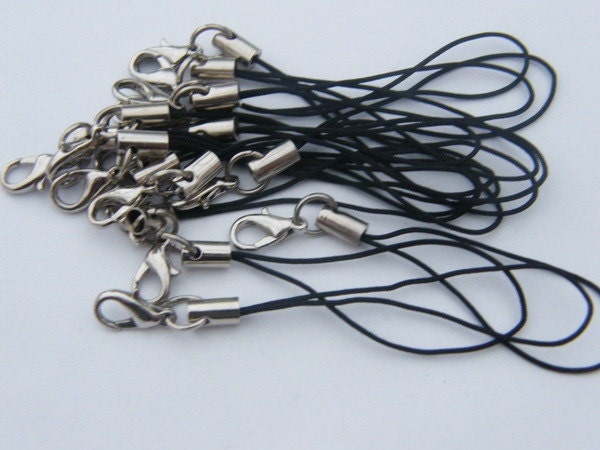 20 Black and Silver Cell Phone Strap 70mm With Lobster Clasp - Etsy