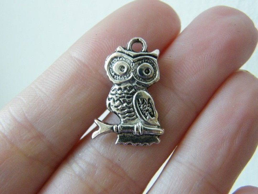 8 Owl Charms Antique Silver Tone B298 - Etsy