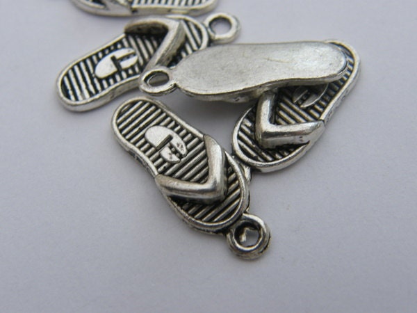 8 Flip Flop Sandal Shoe Charms Antique Silver Tone CA21 - Etsy