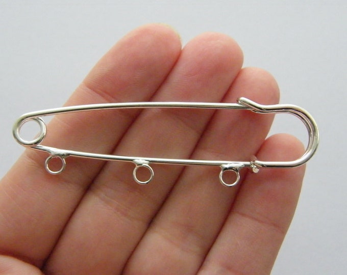 20 Safety Pin Brooches Silver Plated 3 Loops Large | Etsy