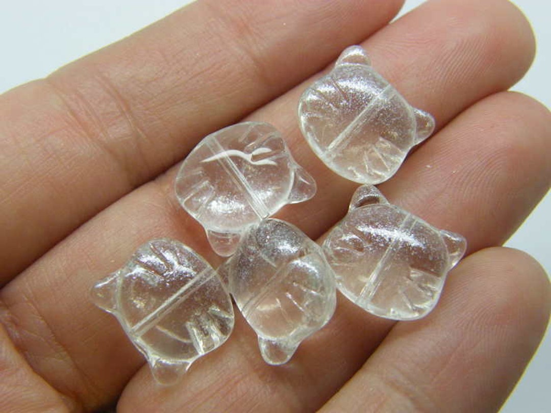10 Cat Face Bead Clear Silver Dust Glass A777 - Etsy