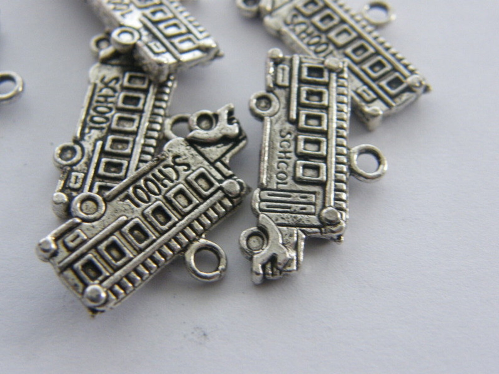 8 School Bus Charms Antique Silver Tone TT60 | Etsy