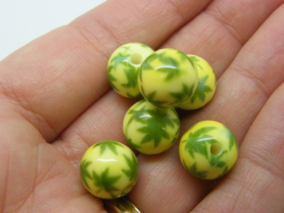 10 Marijuana Weed Leaf Beads Yellow Green Acrylic AB711 - Etsy