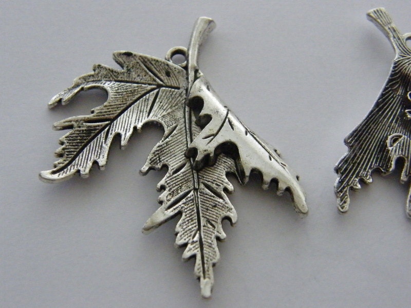 2 Leaf Charms Antique Silver Tone L112 - Etsy
