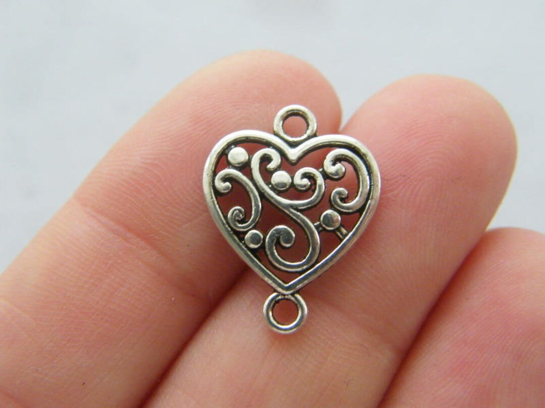 BULK 50 Heart Connector Charms Antique Silver Tone H180 - SALE 50% OFF ...